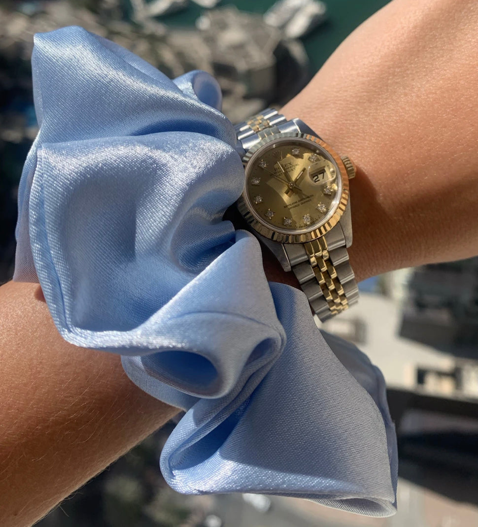 Baby Blue Silk Scrunchie – Abbey Preston Hair